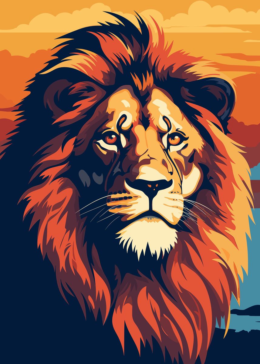 'Lion Retro ' Poster, picture, metal print, paint by SuperNova | Displate