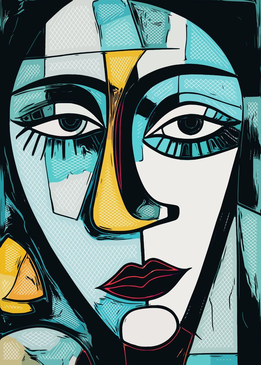 'Geometric Woman Face 1' Poster, picture, metal print, paint by 1x ...