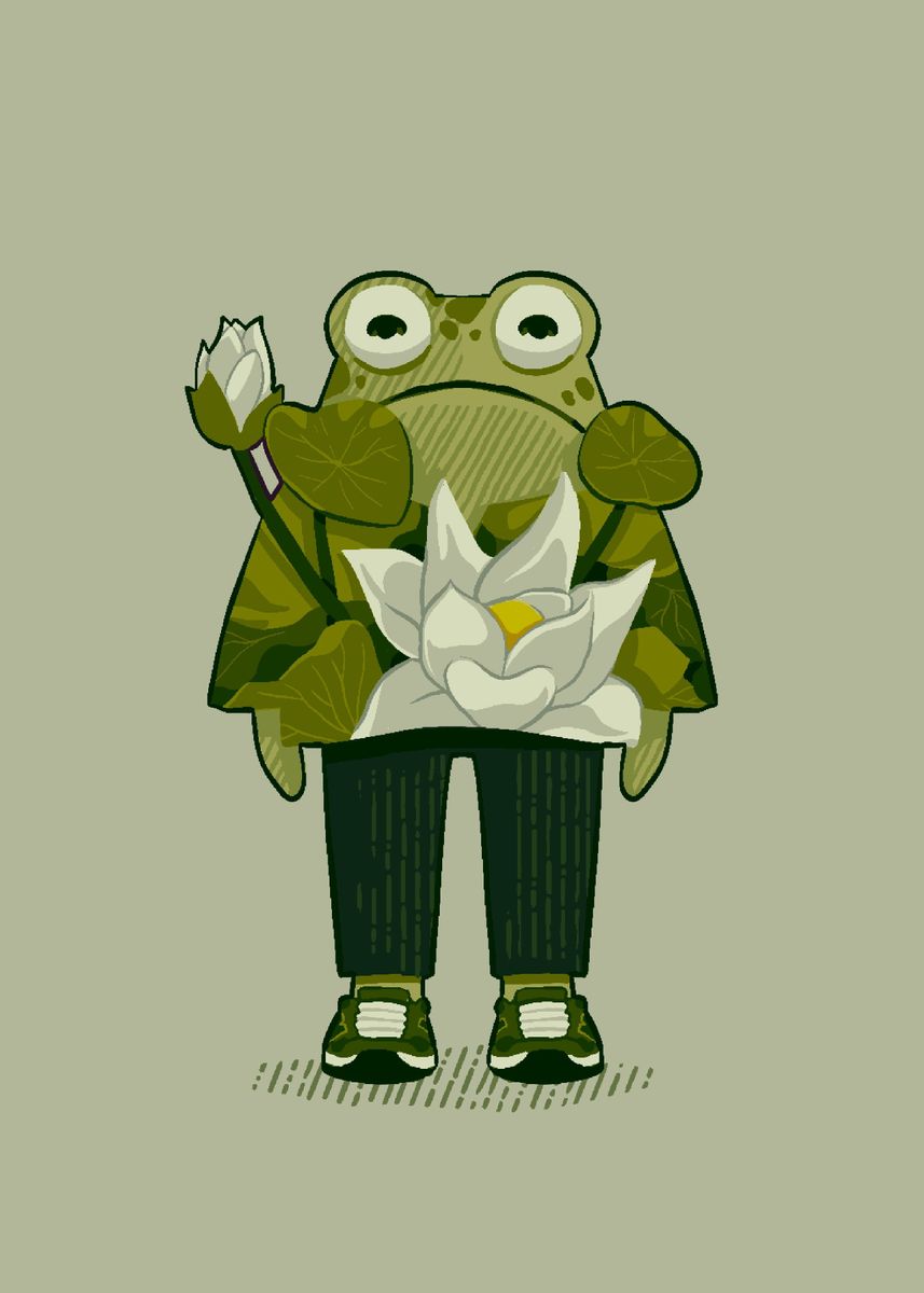 'Mindful Lotus Frog' Poster, picture, metal print, paint by Joebert Angelo Toledo | Displate