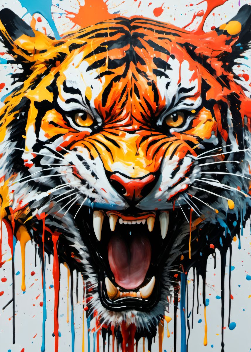'dripping paint tiger art ' Poster, picture, metal print, paint by mk ...