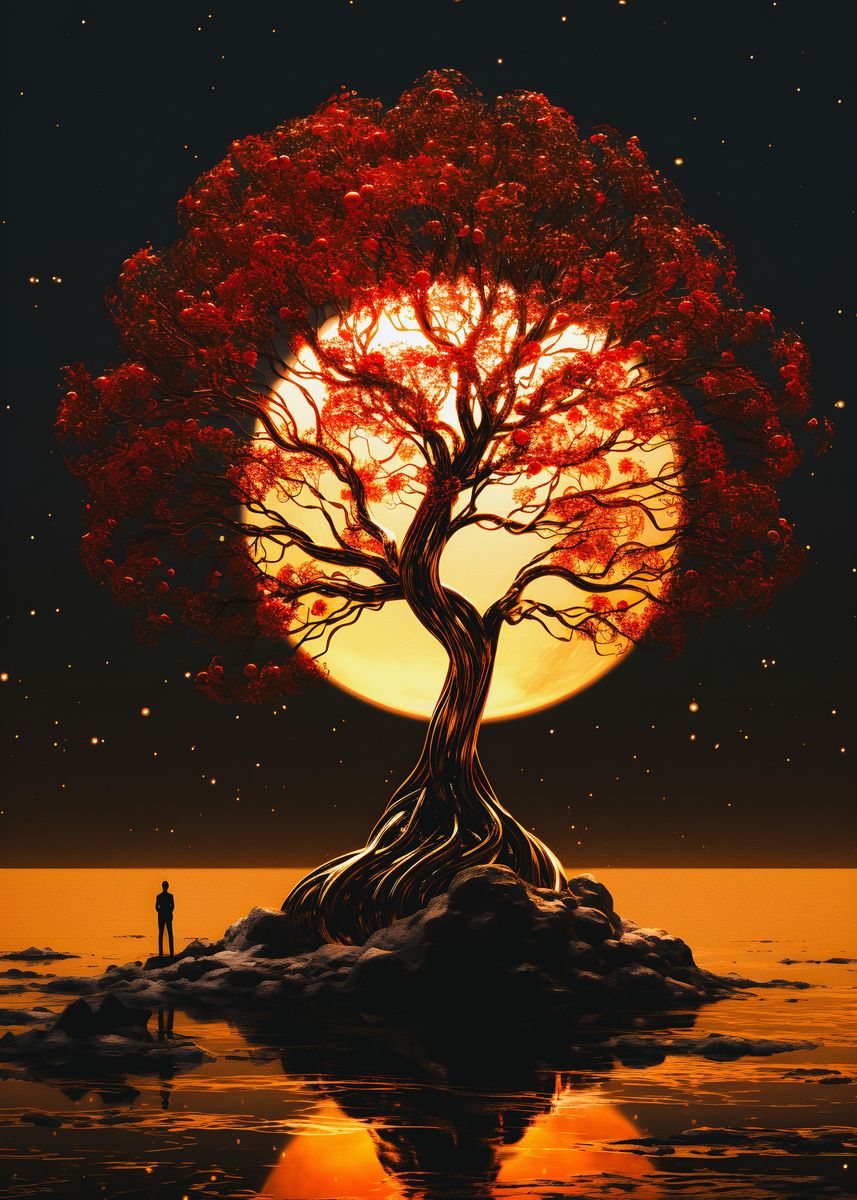 'Red Tree Moonlight' Poster, picture, metal print, paint by Dream ...