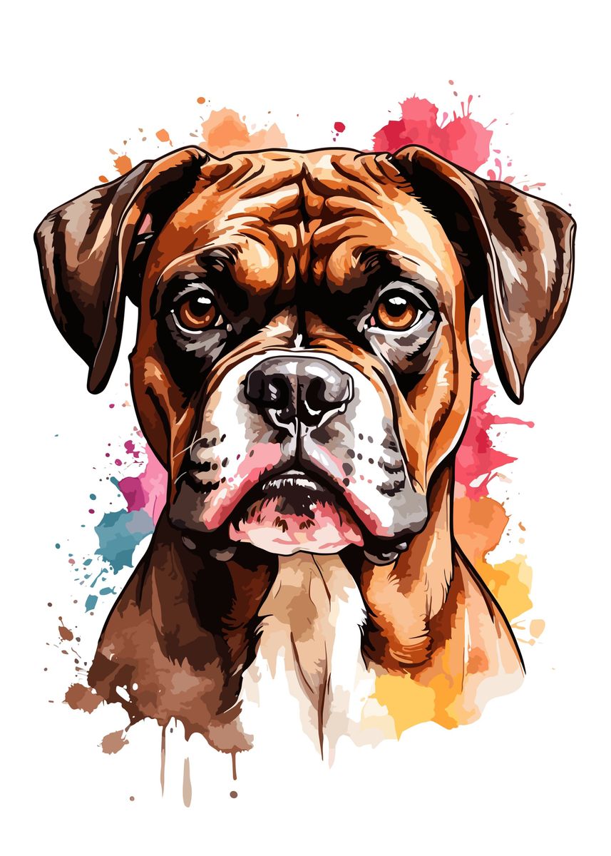 'Boxer Dog Face' Poster, picture, metal print, paint by Jaman Store Art ...