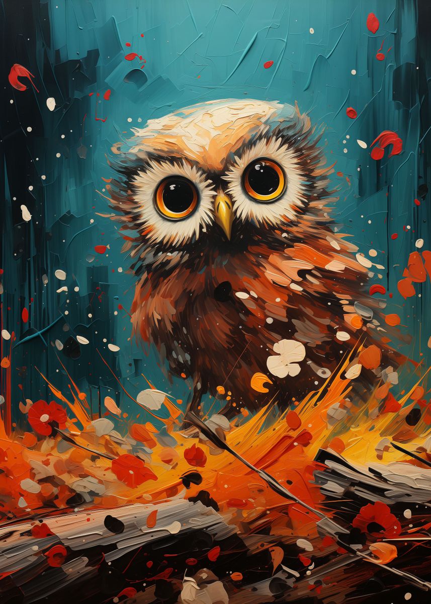 'Baby Owl Colorful' Poster, picture, metal print, paint by Davia ...