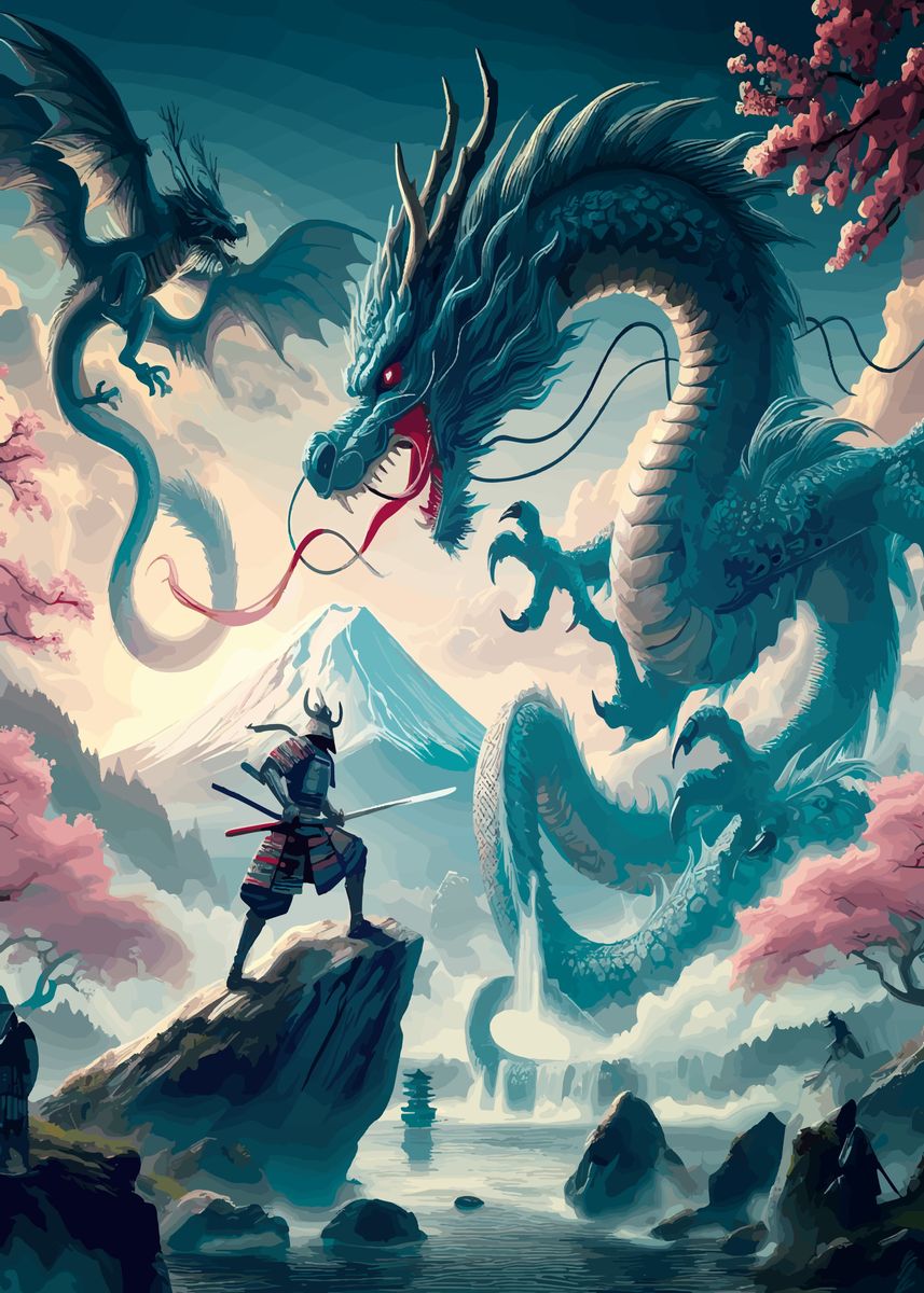 'samurai dragon' Poster, picture, metal print, paint by Live Art ...