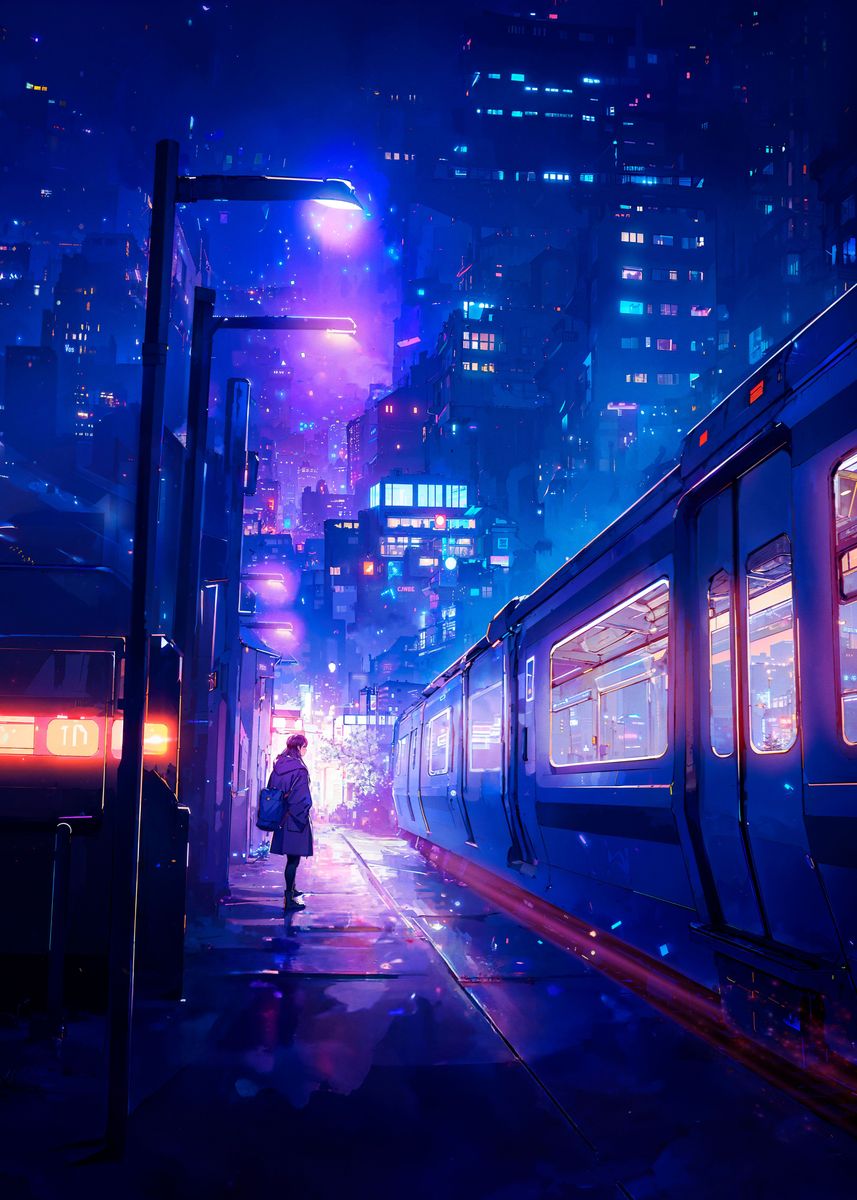'Purple Tokyo' Poster, picture, metal print, paint by Ann Havbo | Displate