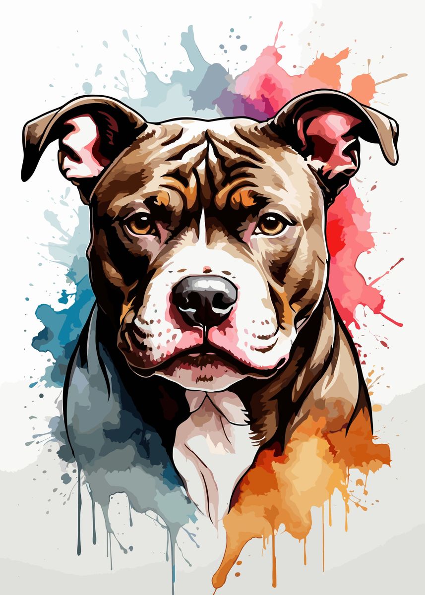 'Pitbull Face' Poster, picture, metal print, paint by Jaman Store Art ...