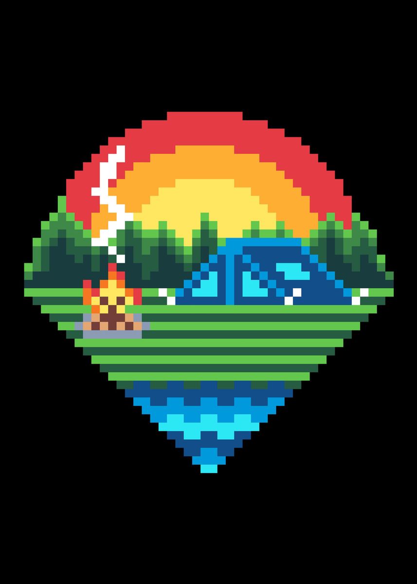 'Pixel Camping' Poster, picture, metal print, paint by Quilimo Studio ...