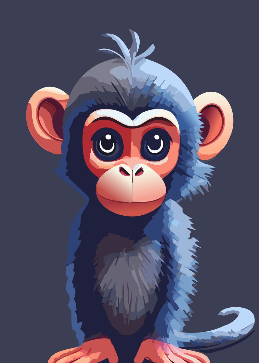 'Cute Monkey' Poster, picture, metal print, paint by StuStu | Displate