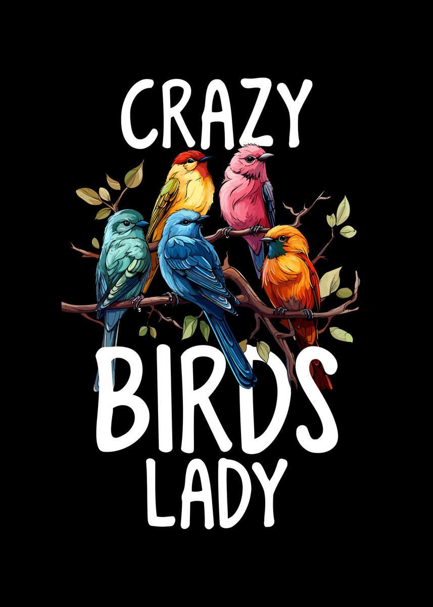 'Crazy Birds Lady Funny' Poster, picture, metal print, paint by ...