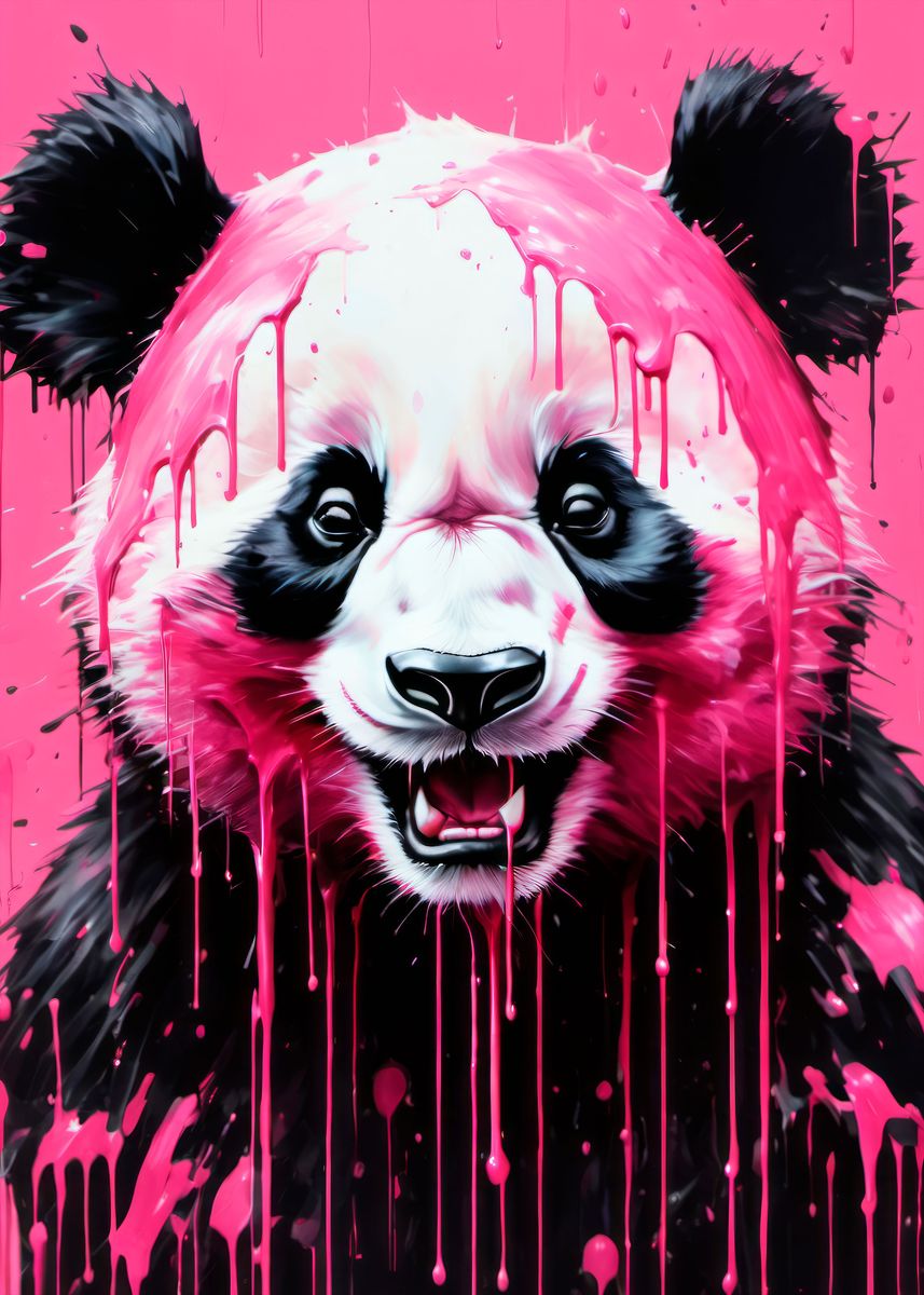 'pink paint panda art ' Poster, picture, metal print, paint by mk ...