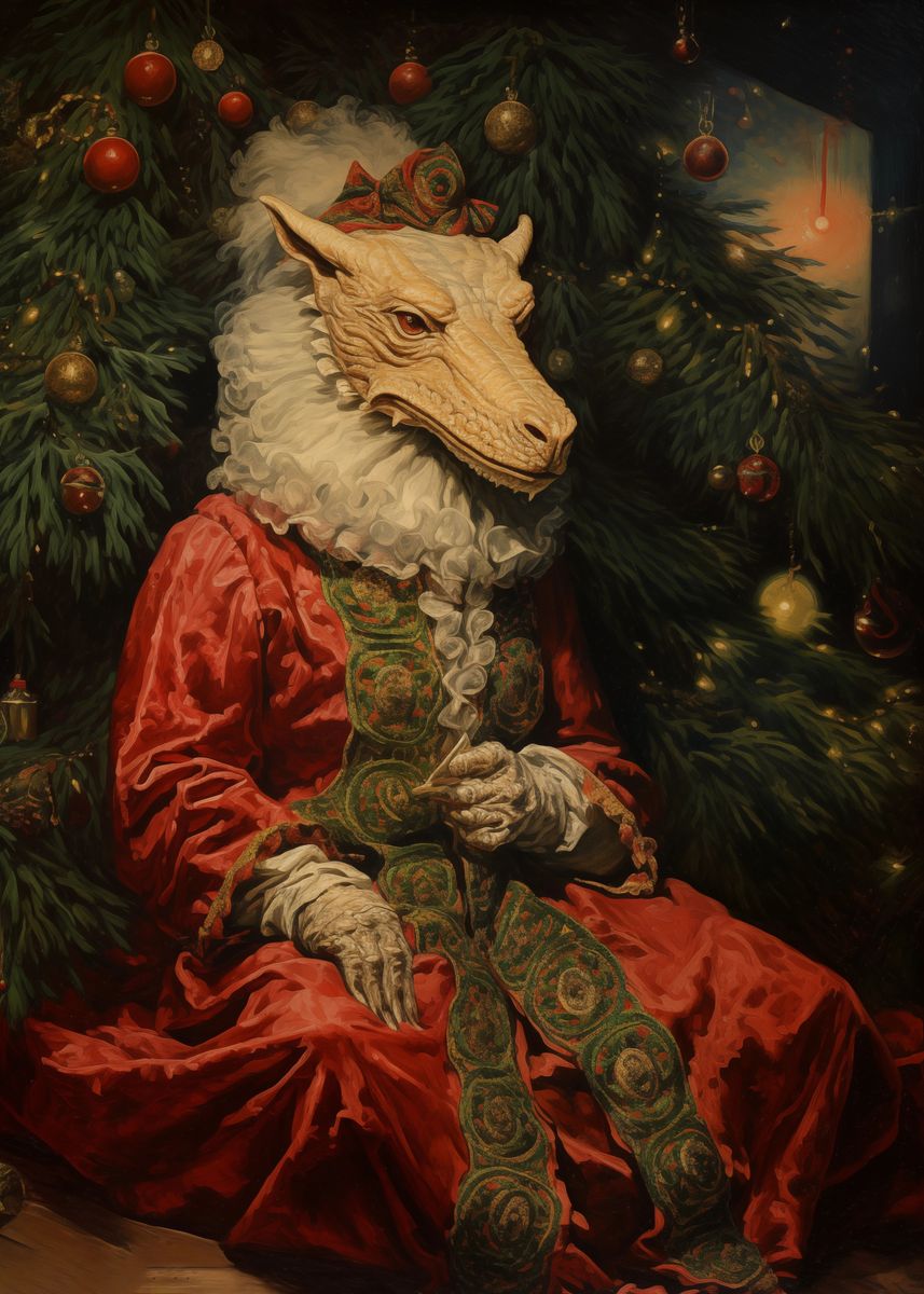 'Vintage Dragon Xmas' Poster, picture, metal print, paint by Adrie ...