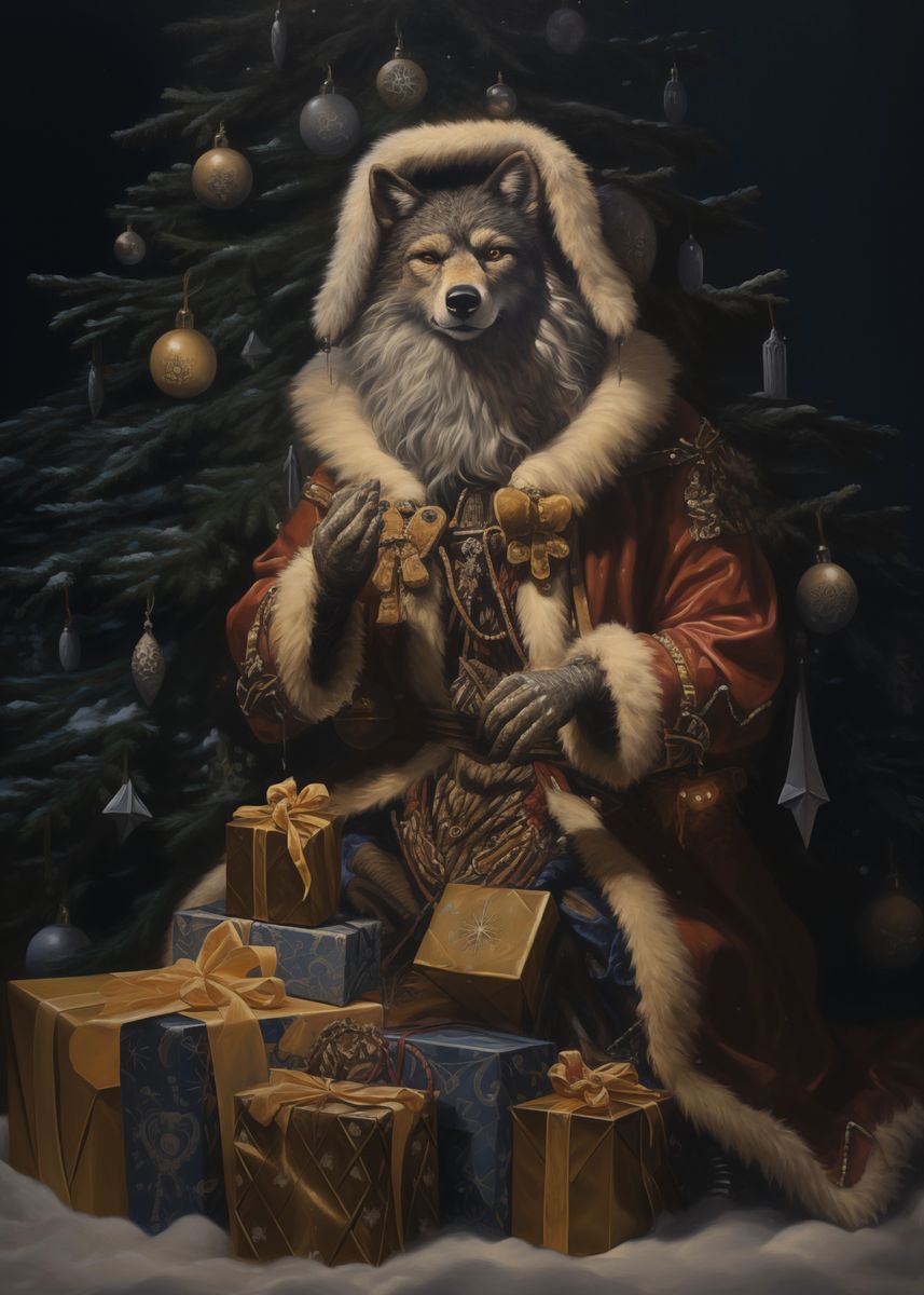 'Jolly Wolf Christmas' Poster, picture, metal print, paint by Adam ...