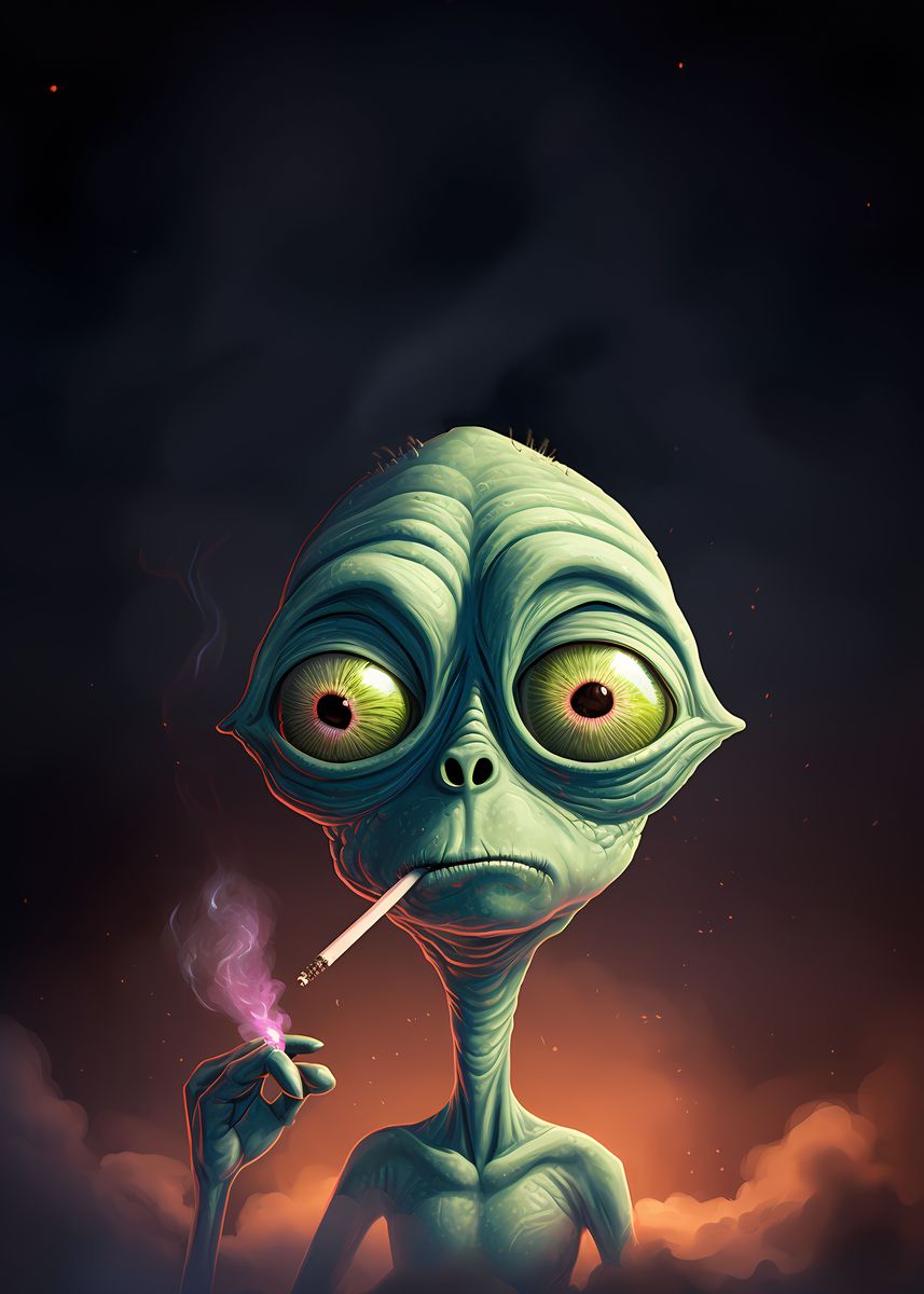 'Space is Wild alien smok' Poster, picture, metal print, paint by ...