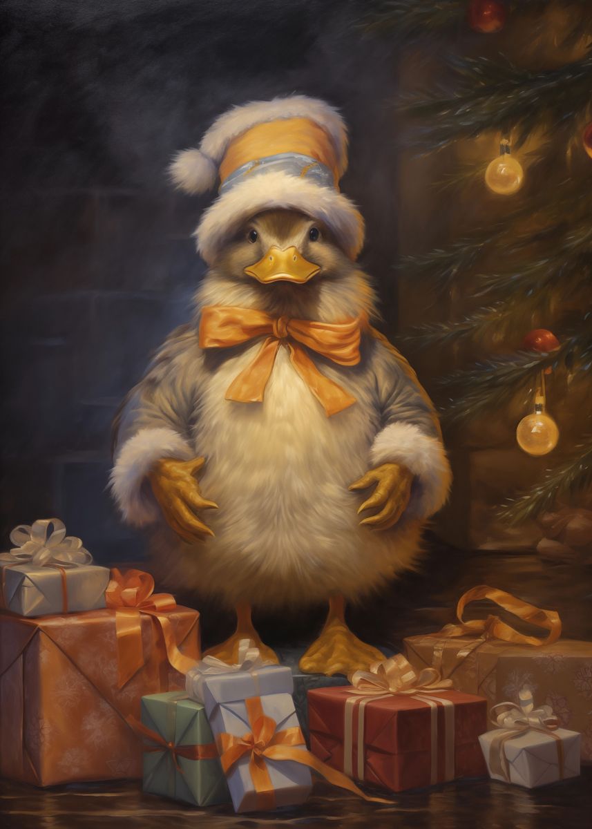 'Xmas Duck' Poster, picture, metal print, paint by Teddy Studio | Displate