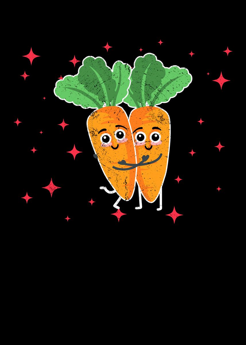 'Cute Carrot Couple Hugging' Poster, picture, metal print, paint by ...