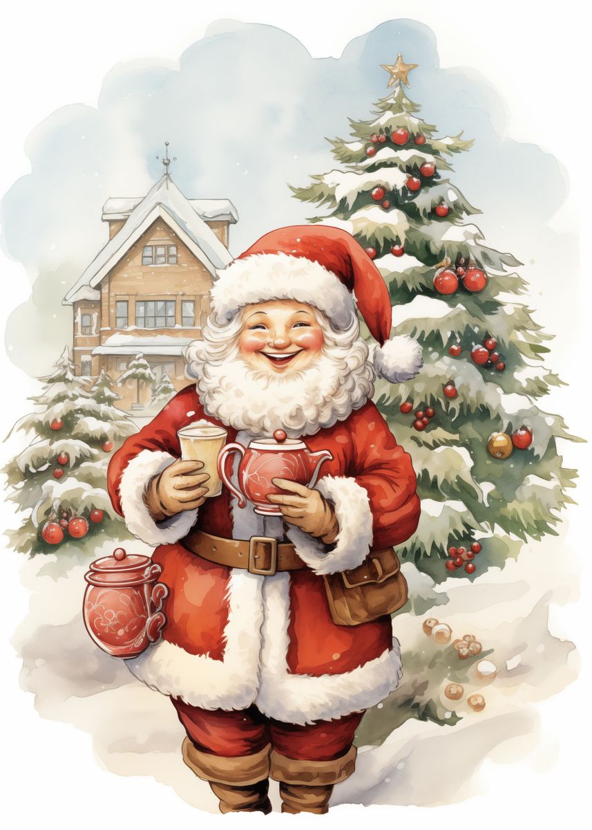 'Happy Tea Santa Claus' Poster, picture, metal print, paint by Ramiyah ...