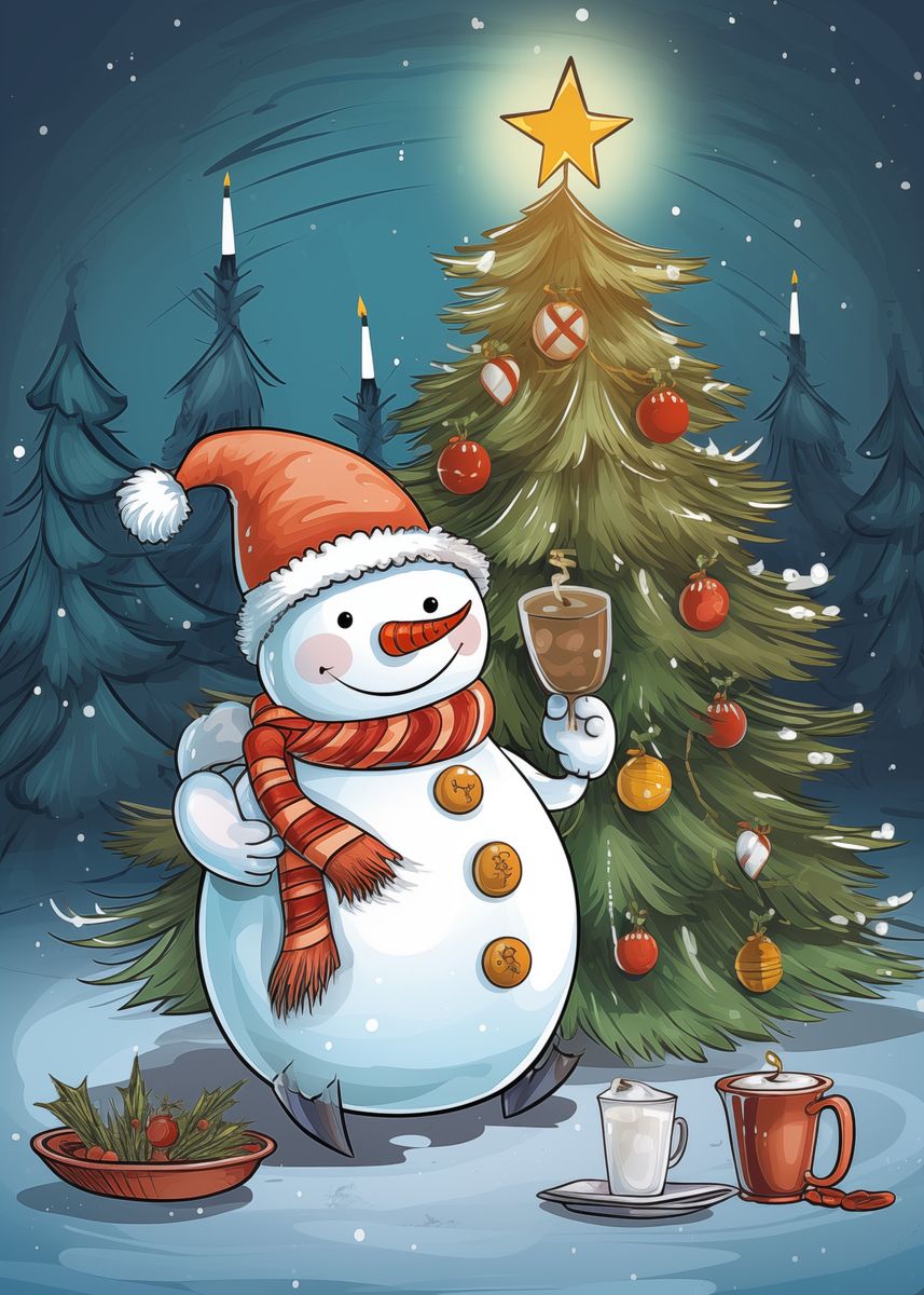 'Tea with Snowman' Poster, picture, metal print, paint by Ramiyah ...