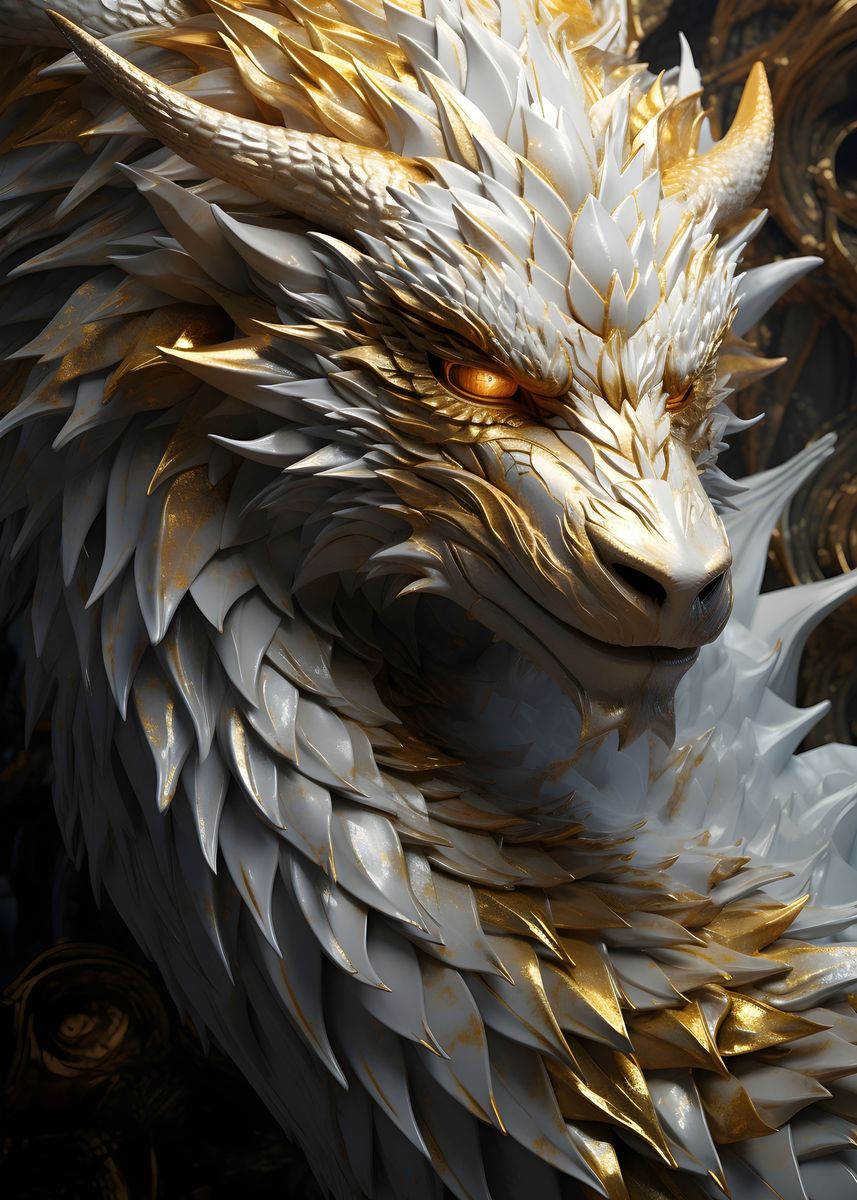 'Gold Dragon ' Poster, picture, metal print, paint by MajopArt | Displate