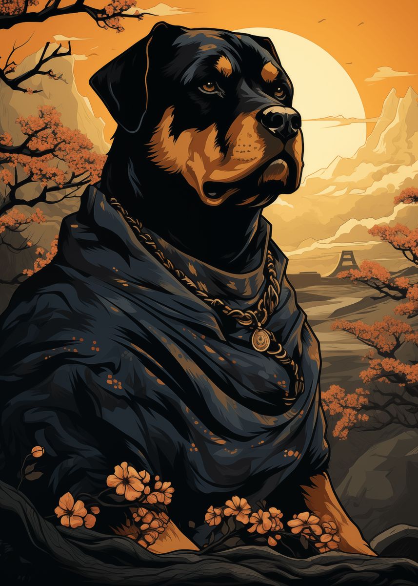 'Rottweiler dog samurai' Poster, picture, metal print, paint by Xavi ...