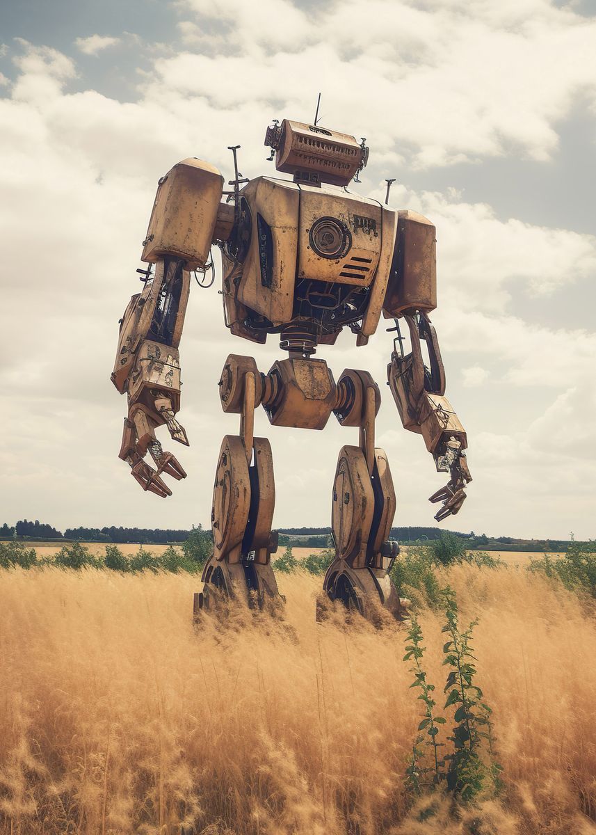 'Robot in Field of Grass' Poster, picture, metal print, paint by LD Art ...