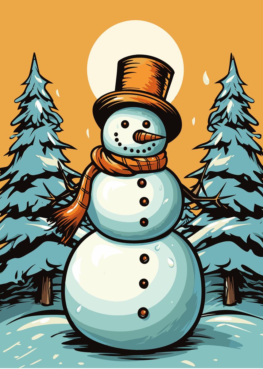 'Snowman Retro' Poster, picture, metal print, paint by SuperNova | Displate