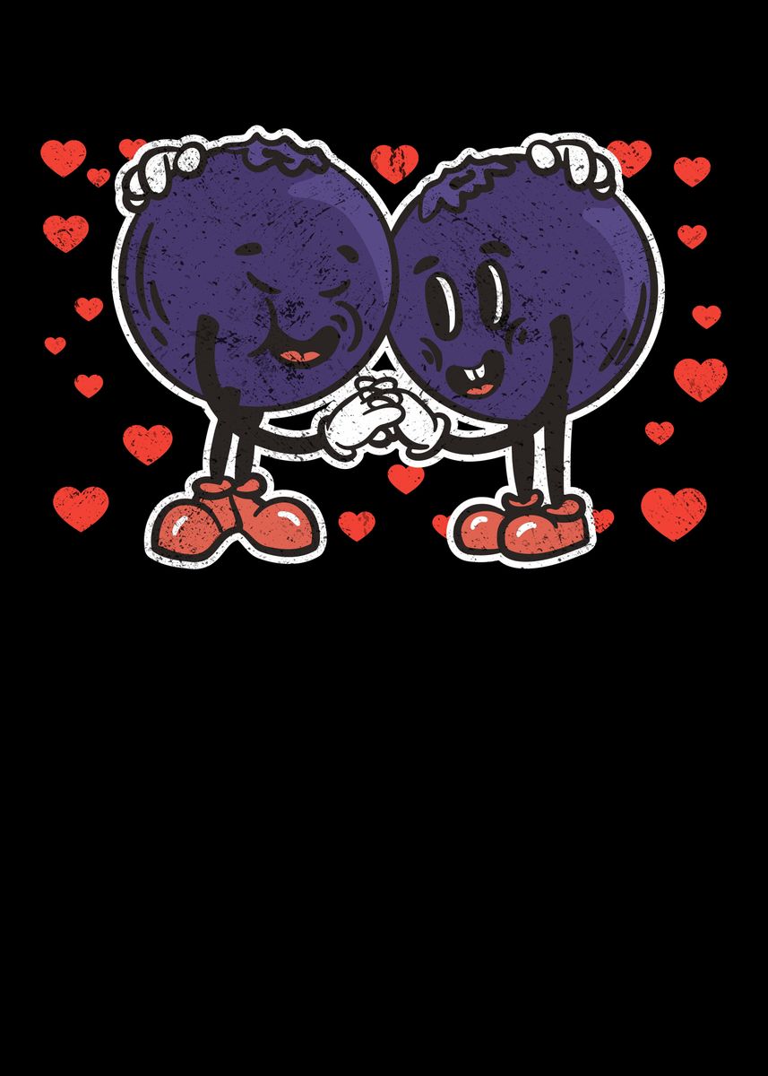 'Cute Blueberry Couple' Poster, picture, metal print, paint by Lukes ...