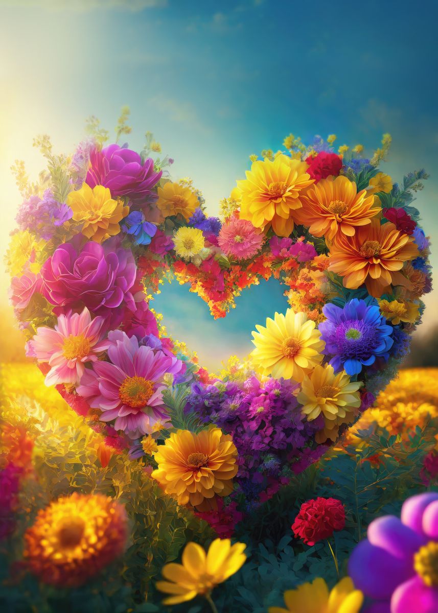 'Heart made of flowers' Poster, picture, metal print, paint by ...