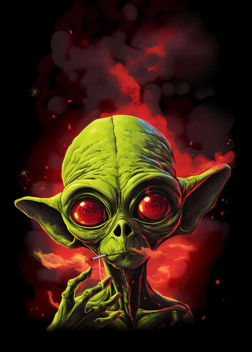 'Space is Wild alien smok' Poster, picture, metal print, paint by ...