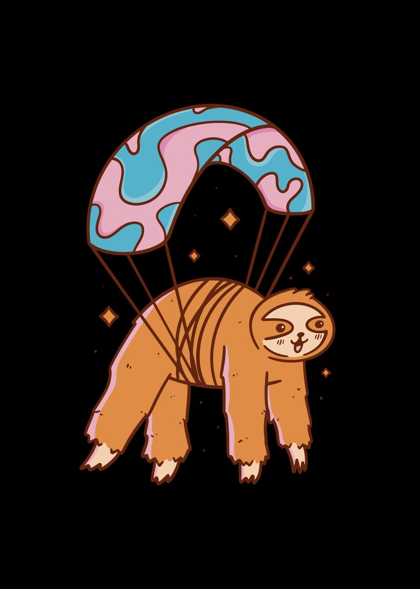 'Skydiving Paraglide Sloth' Poster, picture, metal print, paint by Artur | Displate