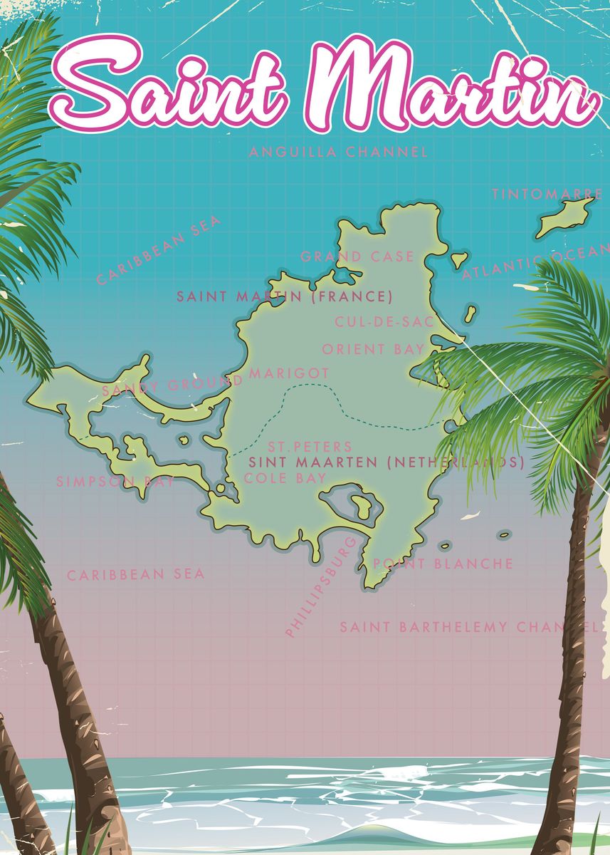 'Saint Martin map' Poster, picture, metal print, paint by David Green ...