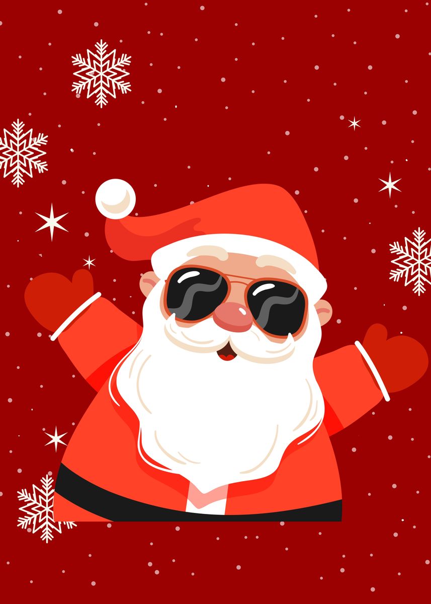 'Happy Santa in Shades' Poster, picture, metal print, paint by Hassan ...
