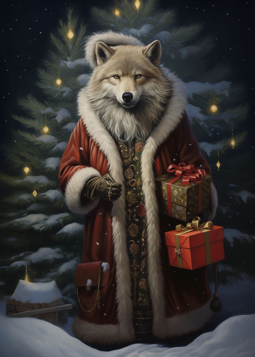 'Jolly Wolf Christmas' Poster, picture, metal print, paint by Adam ...
