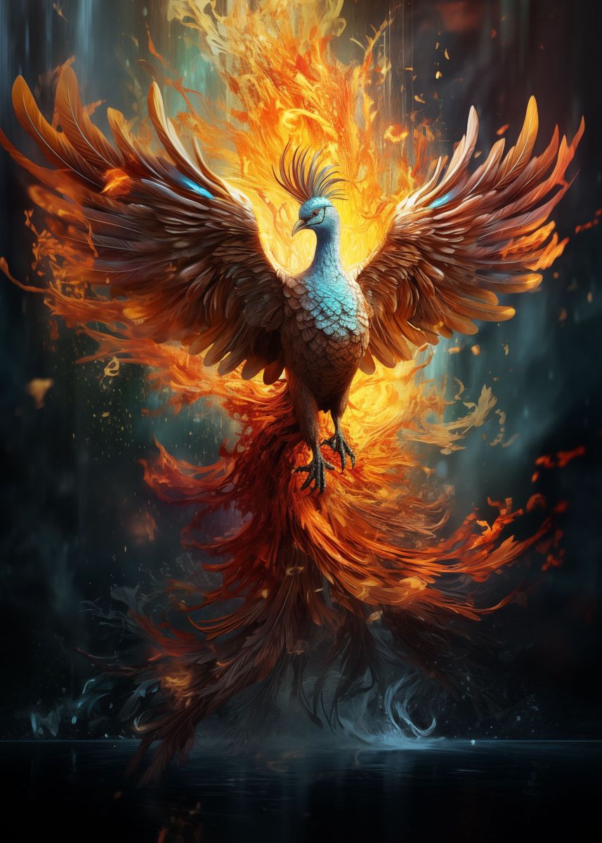 'Colorful Phoenix Bird Fire' Poster, picture, metal print, paint by ...