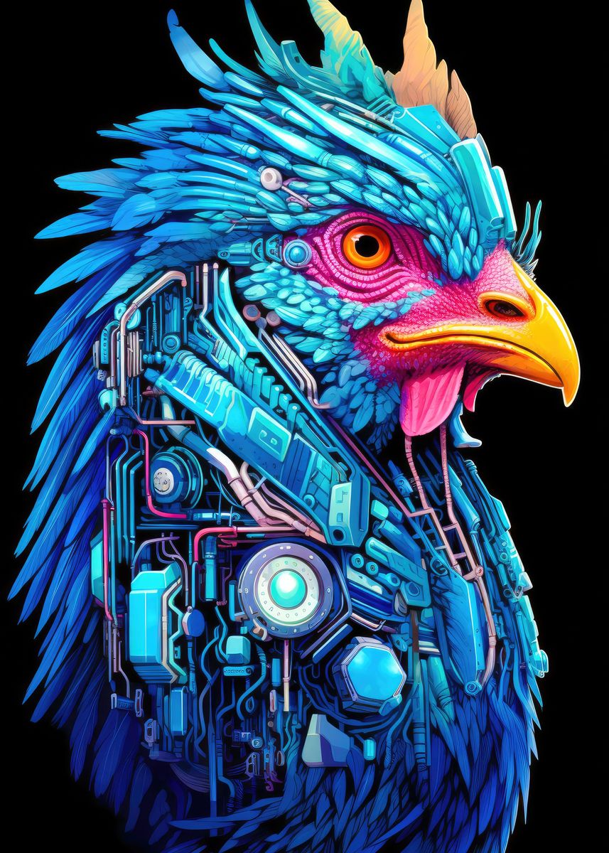 'Cyberpunk Chicken 03 Blue' Poster, picture, metal print, paint by ...