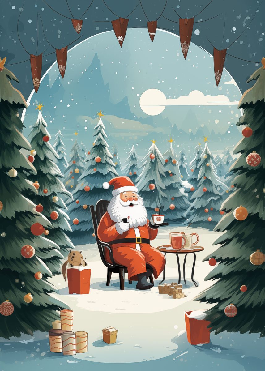 'Happy Tea Santa Claus' Poster, picture, metal print, paint by Ramiyah ...