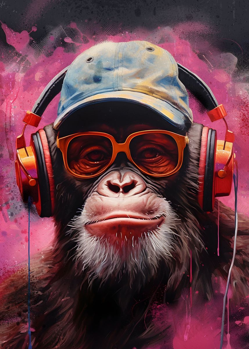 'Dj Monkey with Headphones' Poster, picture, metal print, paint by Uber ...