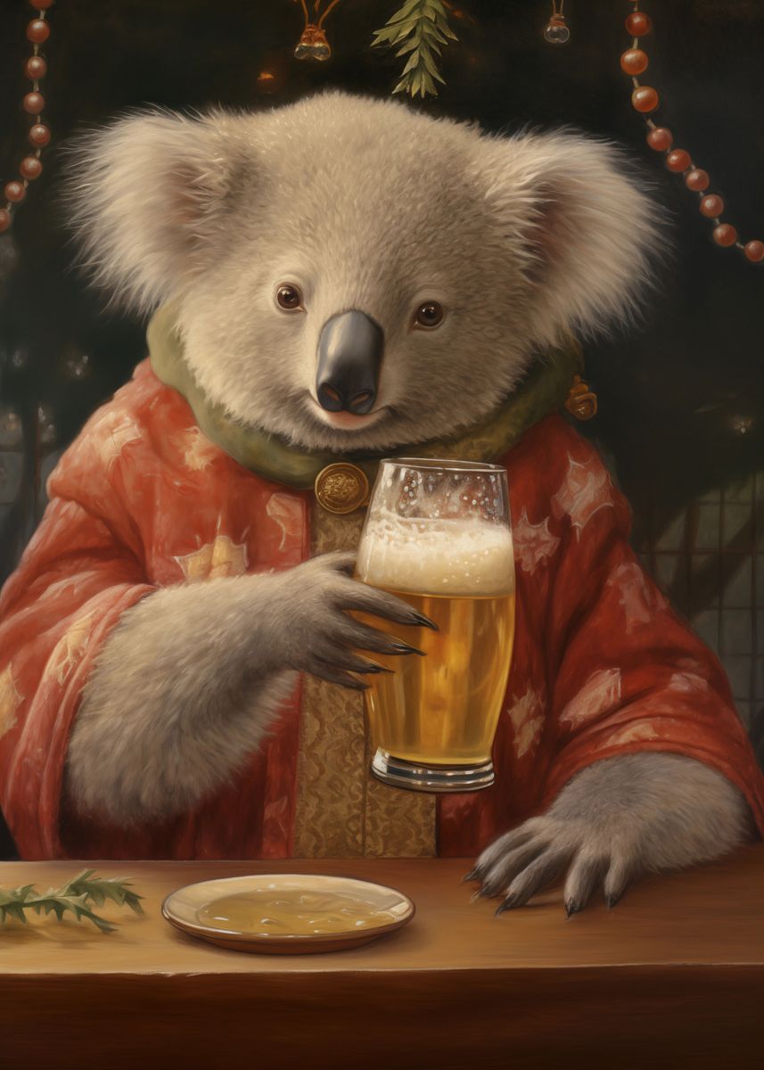 'Christmas Koala Beer' Poster, picture, metal print, paint by Jasper ...