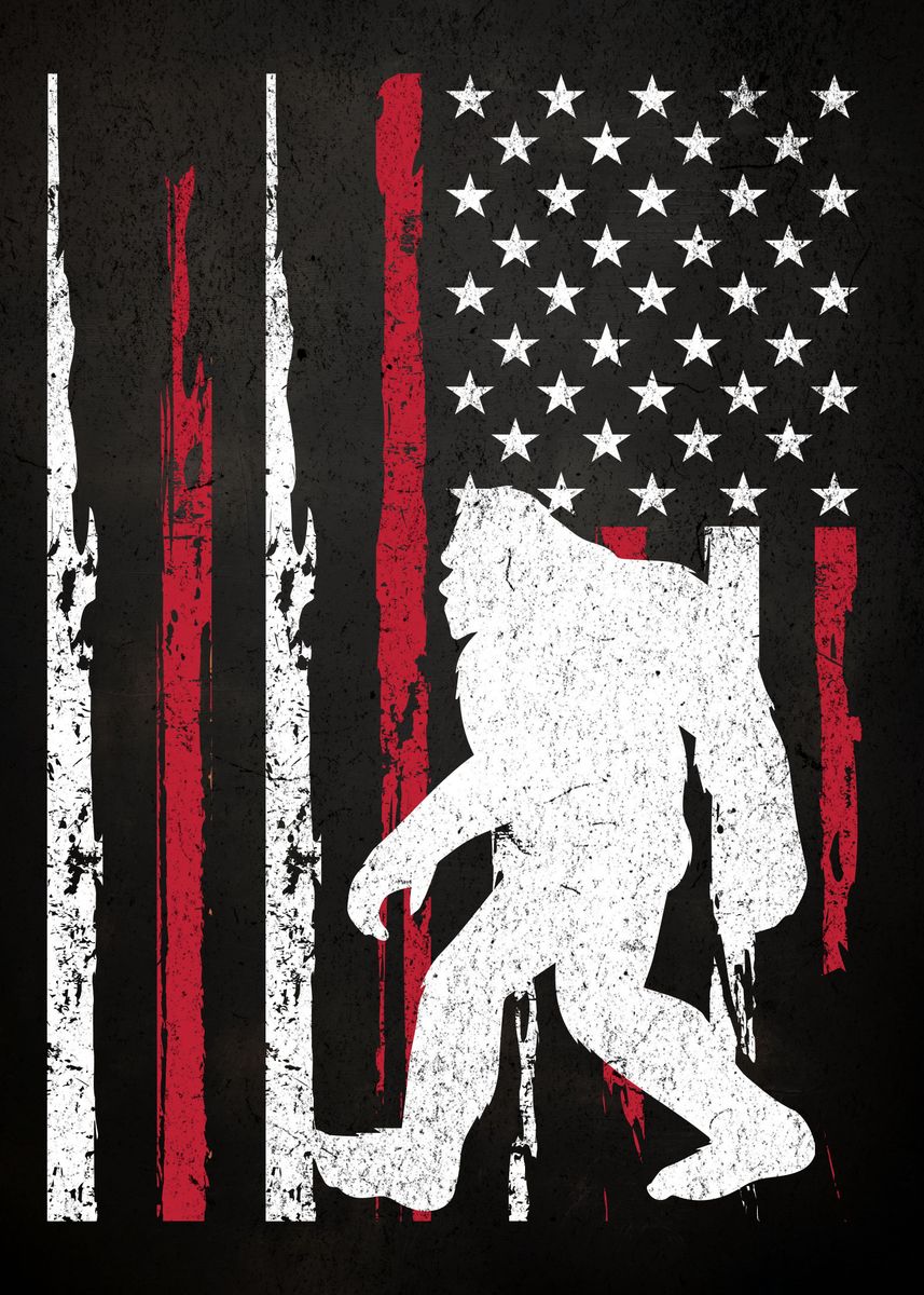 'Bigfoot USA Flag' Poster, picture, metal print, paint by Eline | Displate