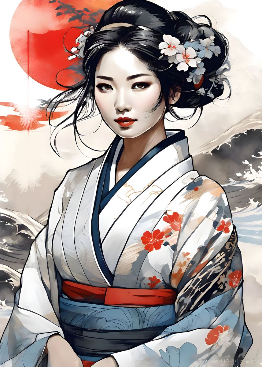 'geisha ink painting art ' Poster, picture, metal print, paint by ...