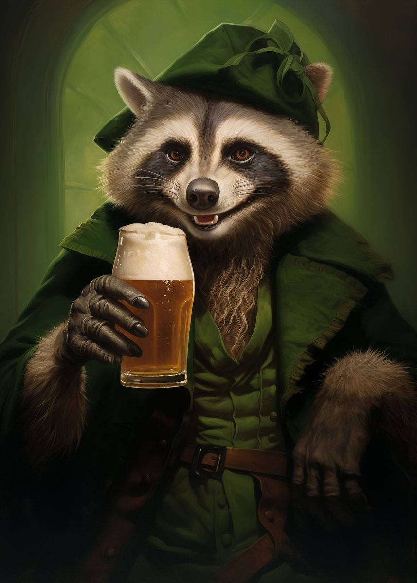 'Saint Patrick Raccoon Beer' Poster, picture, metal print, paint by ...