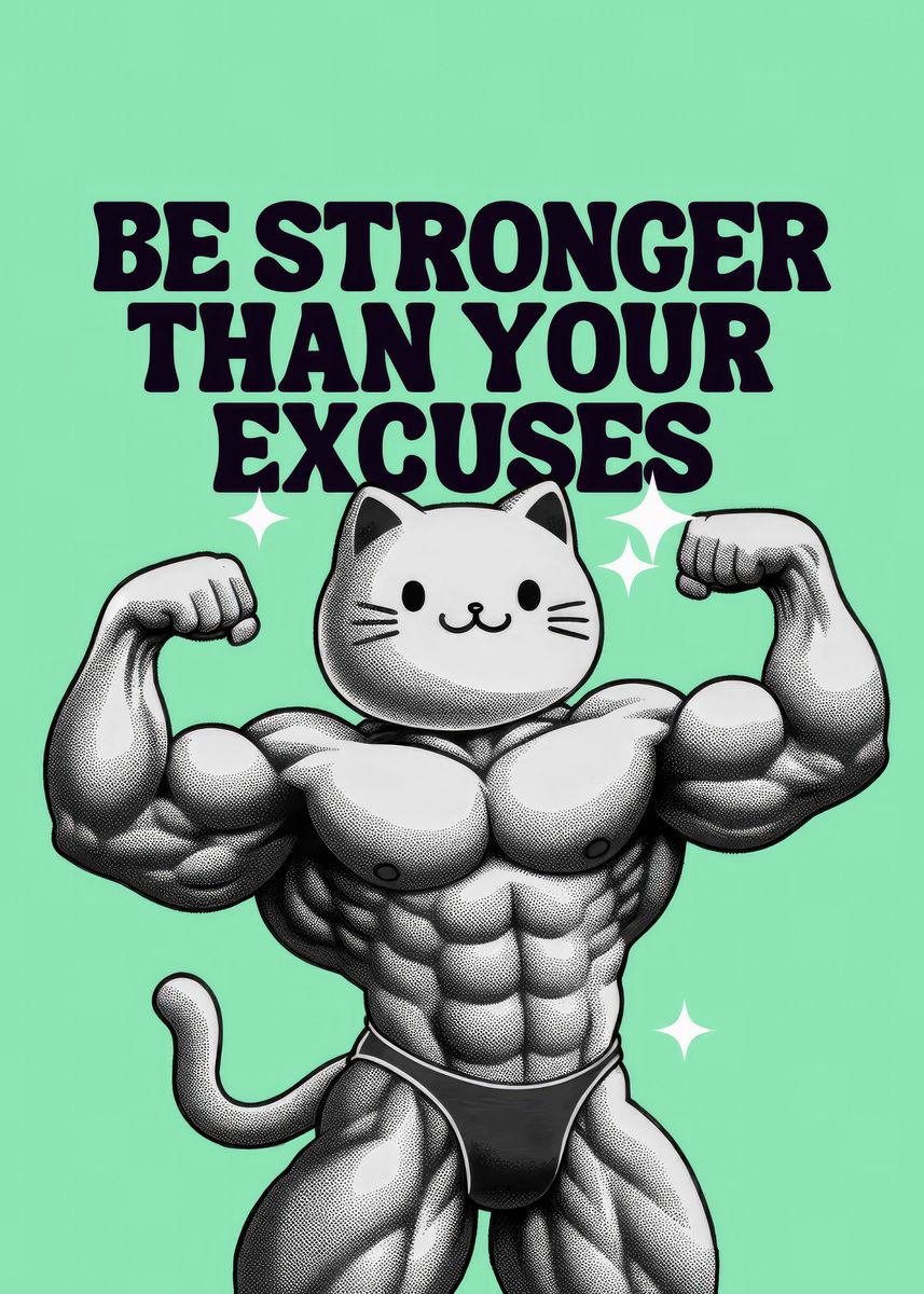 'Motivational muscular cat ' Poster, picture, metal print, paint by Ji ...