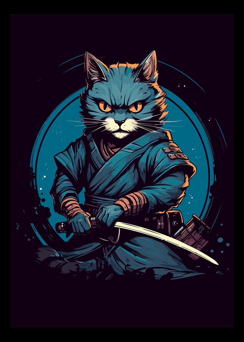 'Cat Samurai Art' Poster, picture, metal print, paint by Neo Design ...