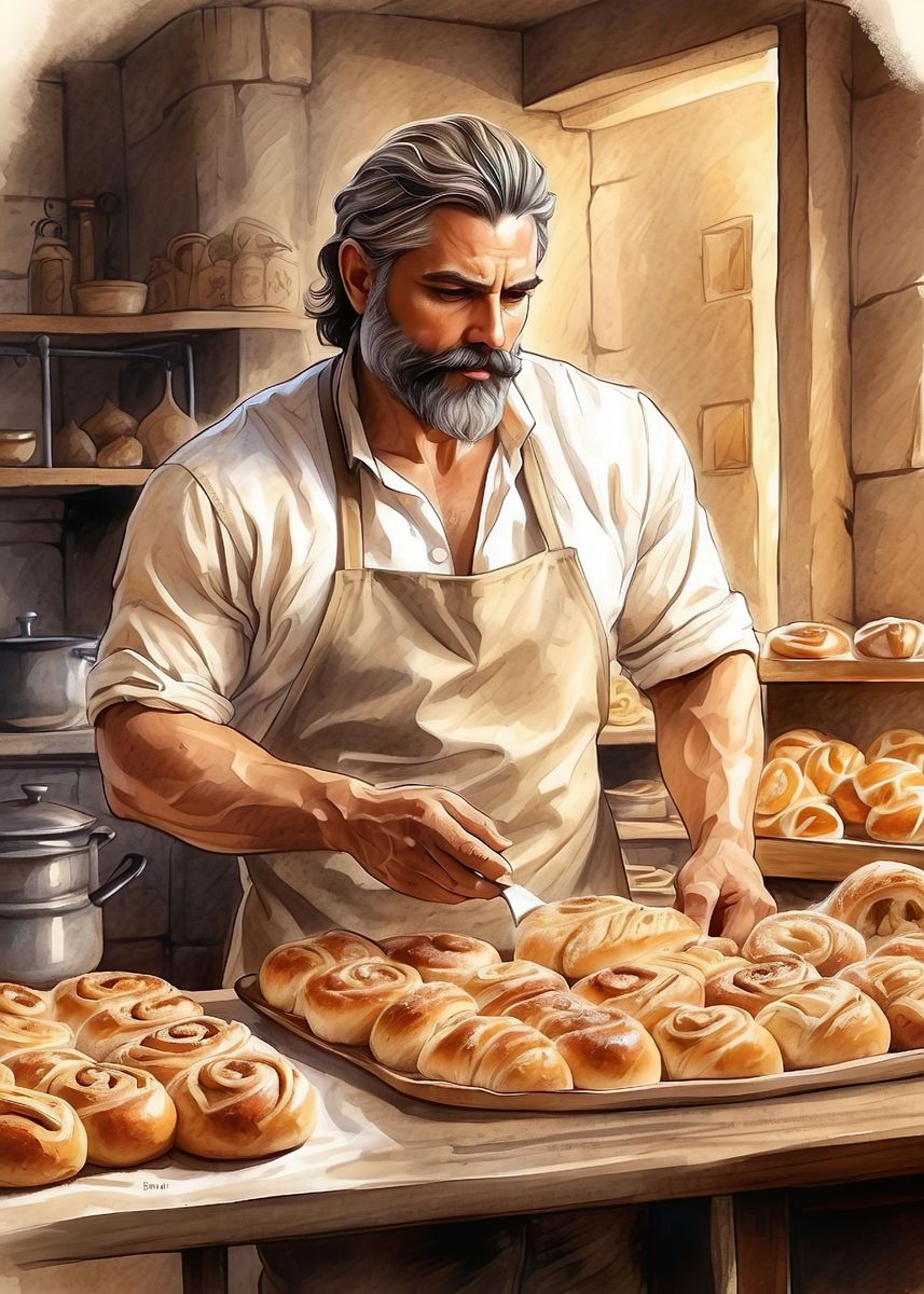 'Baking Man Baker Bread' Poster, picture, metal print, paint by Stony ...