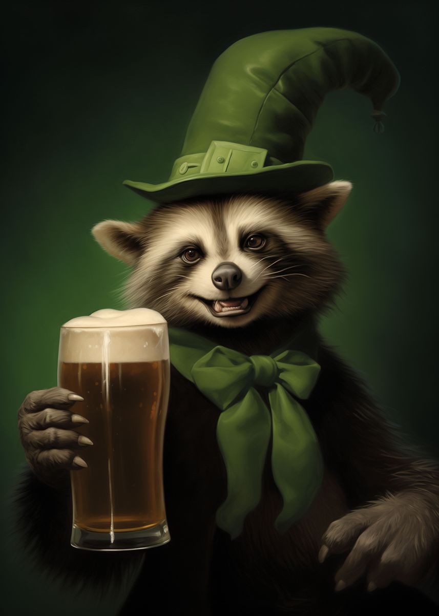 'Raccoon Loves Beer' Poster, picture, metal print, paint by Reubenz ...