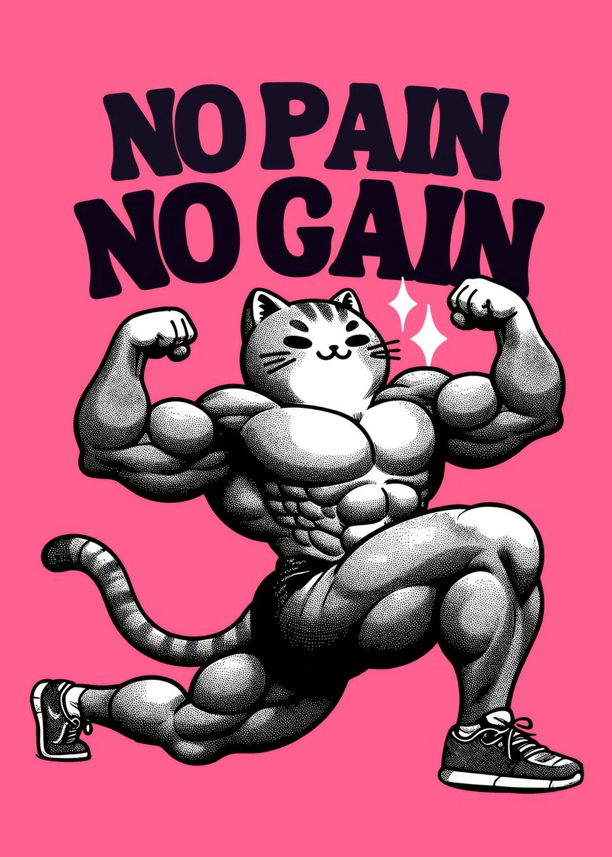 'Motivation fitness cat' Poster, picture, metal print, paint by Ji wong ...