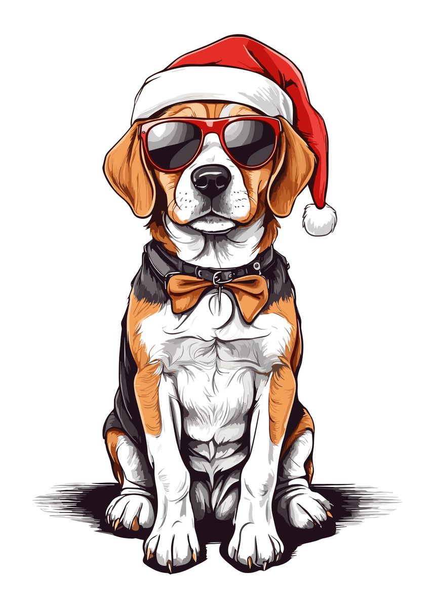 'Christmas Beagle' Poster, picture, metal print, paint by Vicky ...