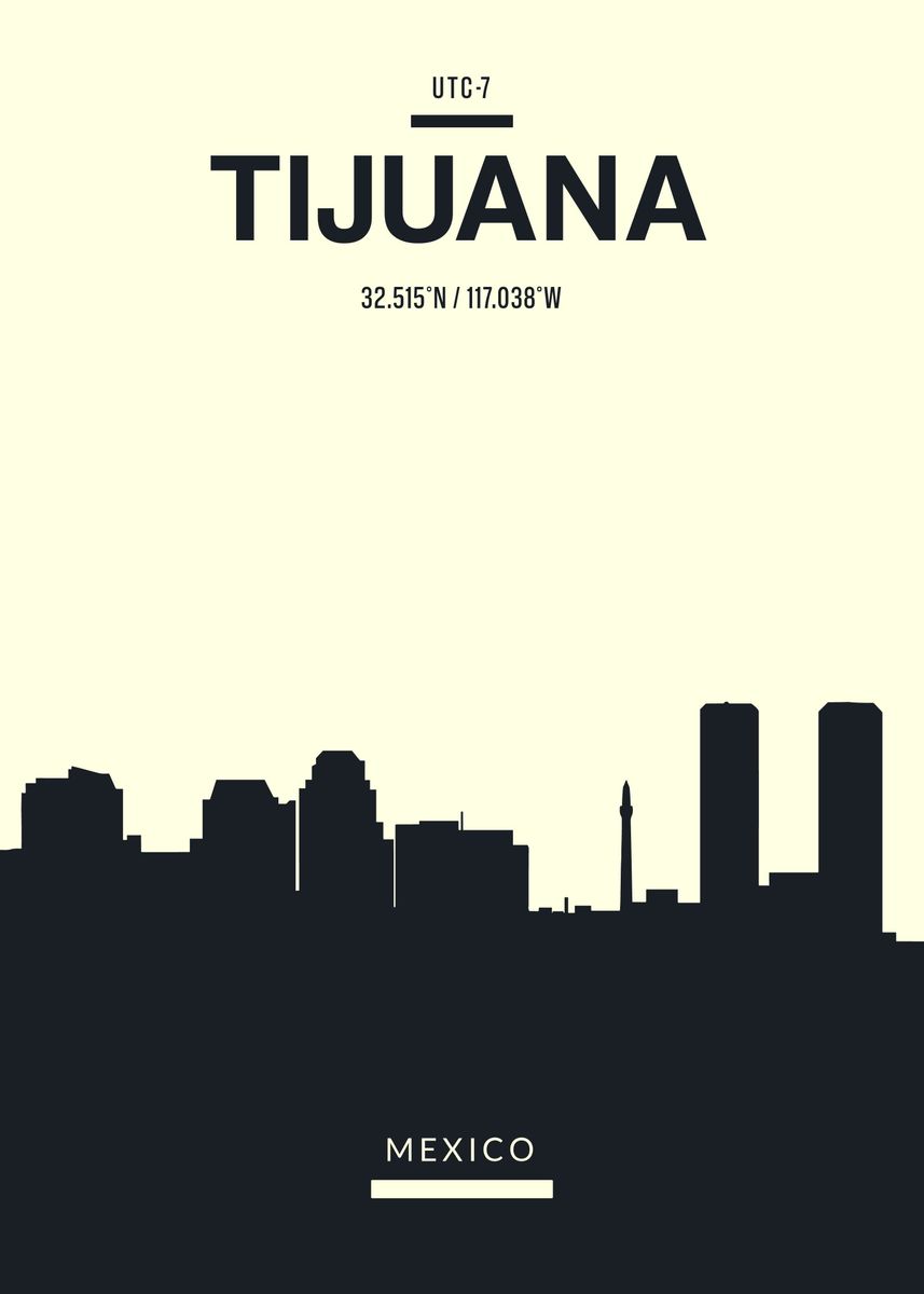 'Tijuana Mexico Skyline' Poster, picture, metal print, paint by Zero ...