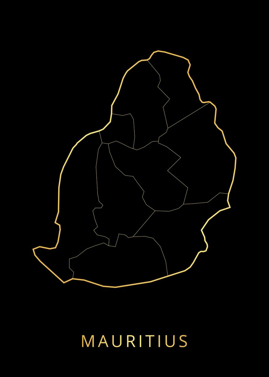 'Mauritius Gold Map' Poster, picture, metal print, paint by Deeo | Displate