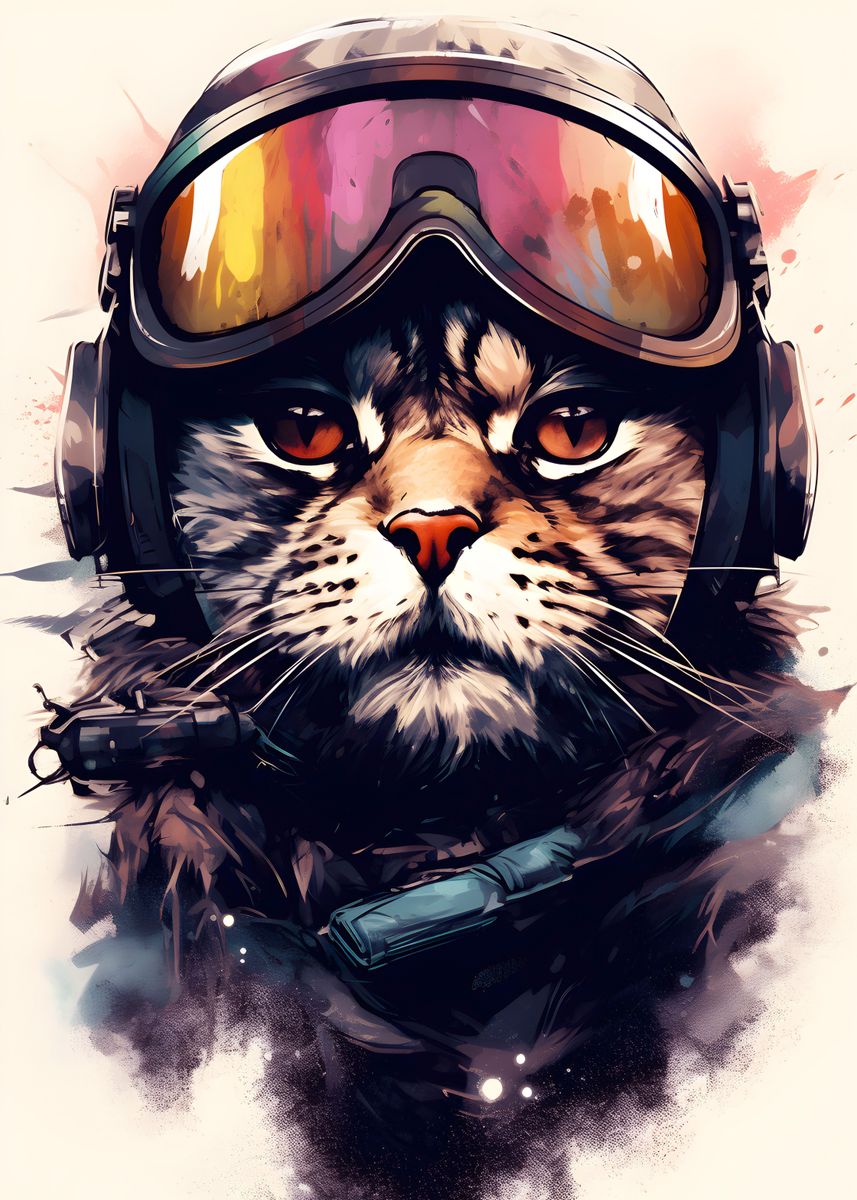 'Cat Aviator with Goggles' Poster, picture, metal print, paint by Chris ...