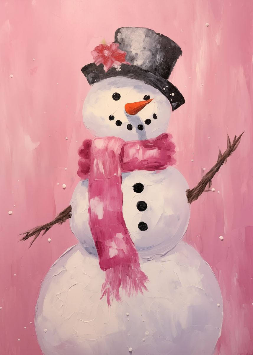 'Pink Snowman Xmas' Poster, picture, metal print, paint by Alazia ...